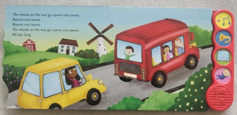 The Wheels on the Bus Sound book with 4 sounds – – Booky Wooky