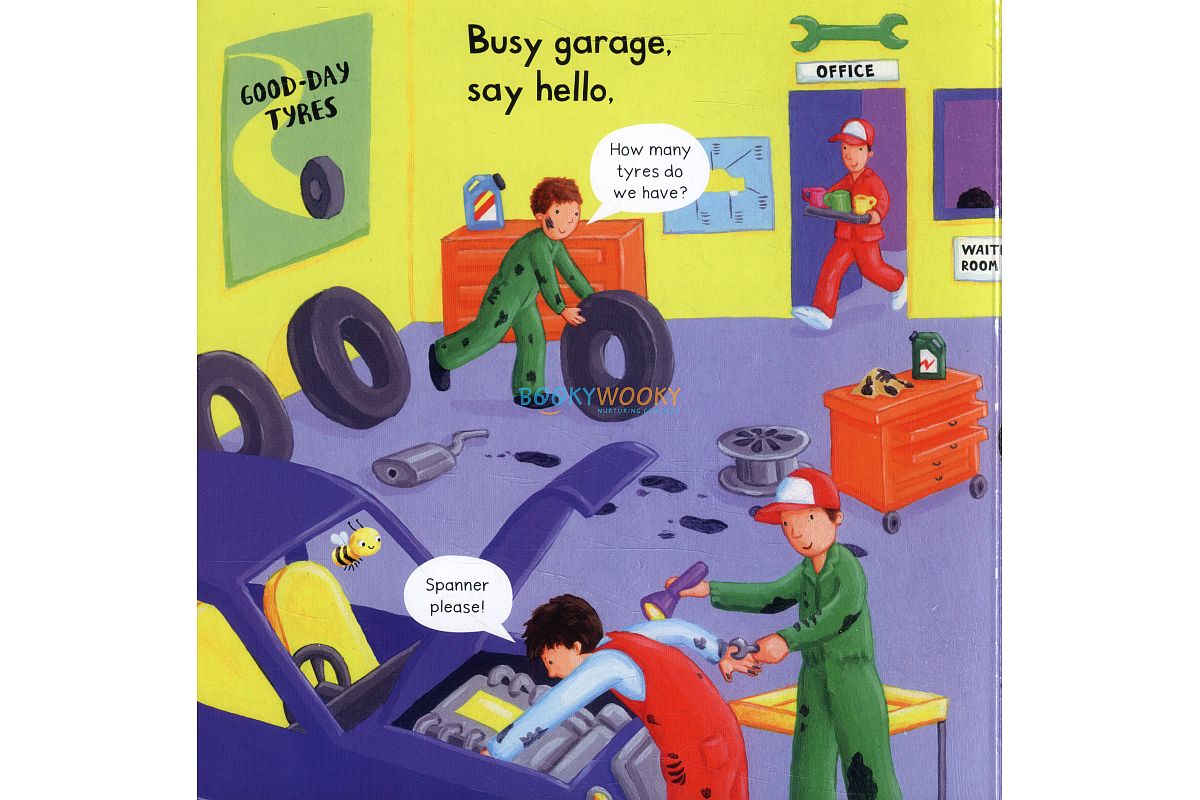 Busy Garage – Educational books For Kids – Booky Wooky
